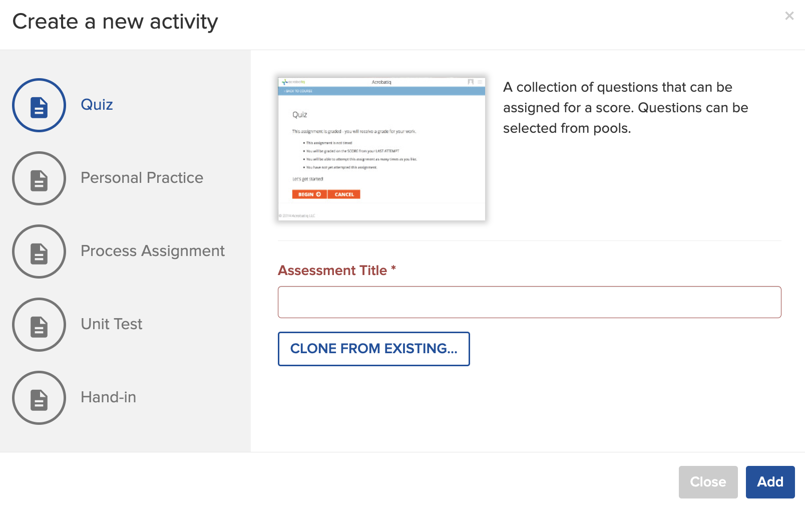 Link to Assessment: Standalone Activities – Acrobatiq