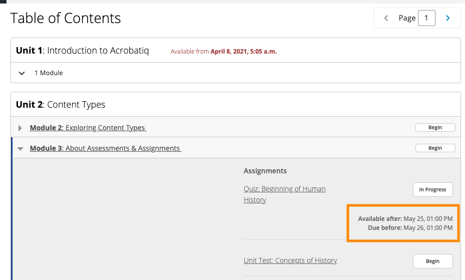 Course Navigation – Acrobatiq