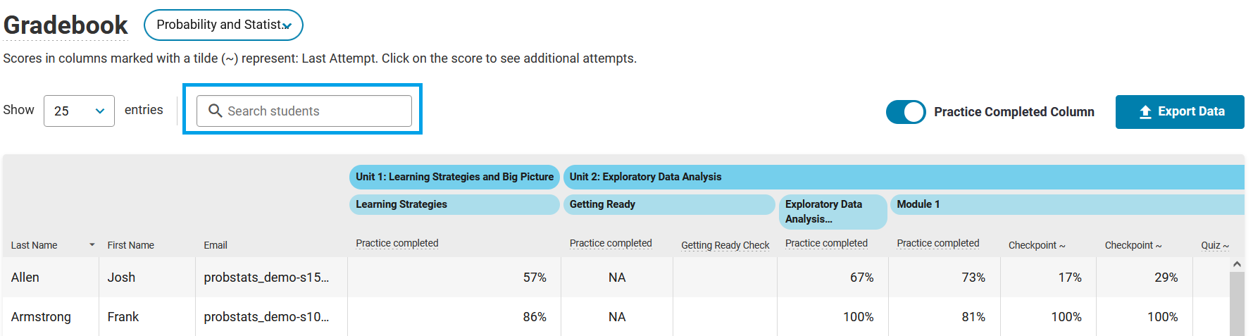 Gradebook Navigation and Tools – Acrobatiq